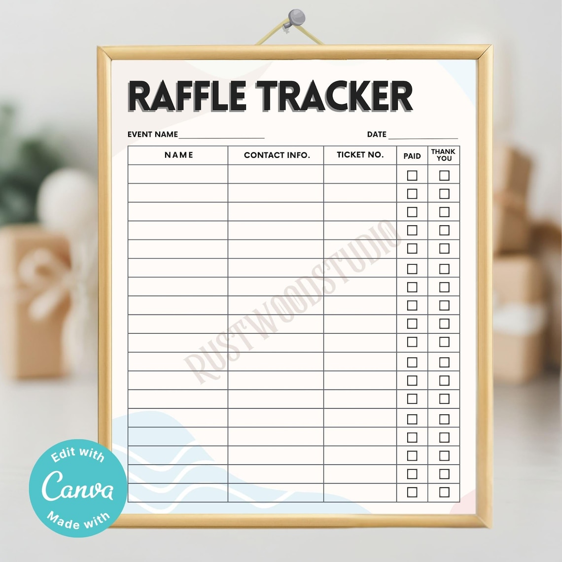 Editable Raffle Tracker Template | Raffle Log Printable | Customizable ...