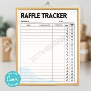 Editable Raffle Tracker Template | Raffle Log Printable | Customizable ...