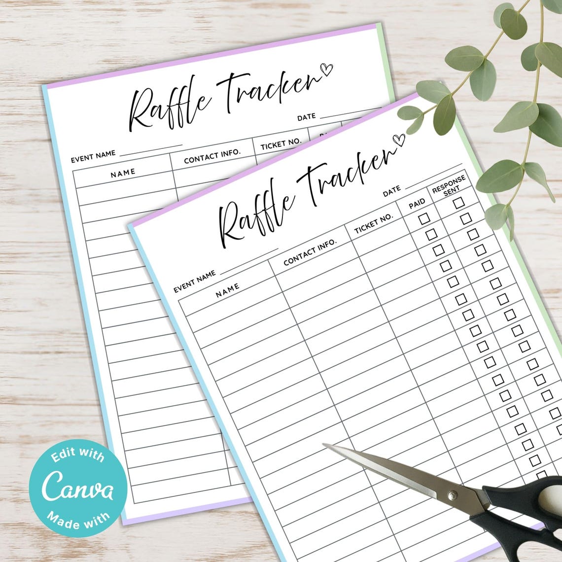 Editable Raffle Tracker Template: Printable Fundraiser Organizer (PDF ...
