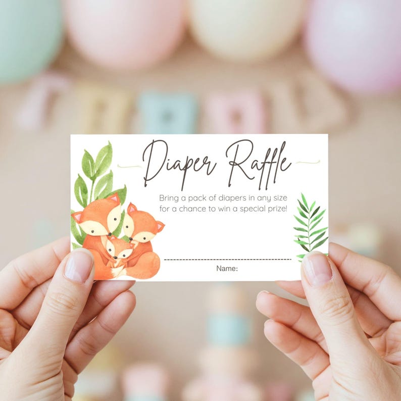 Woodland Baby Shower Diaper Raffle Card – Rustic Forest Animal ...