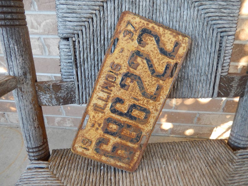 Vintage License Plate 1937 Illinois Rustic Old Metal Sign | Etsy