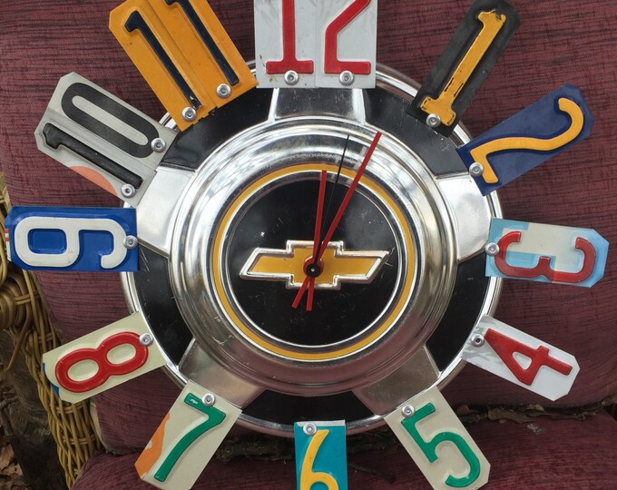 Hubcap Clock, Chevy Clock, Fathers Day Gift, Man Cave Decor, Shop Clock ...