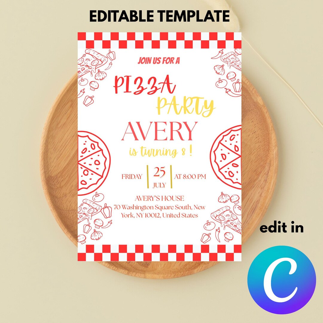 Editable Pizza Party Birthday Invitation Template / Pizza Party ...