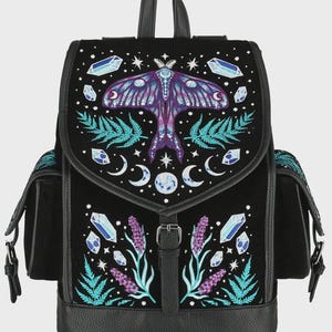 Enchanted Forest Gothic Backpack – Moth Embroidery, Moon Phases ...