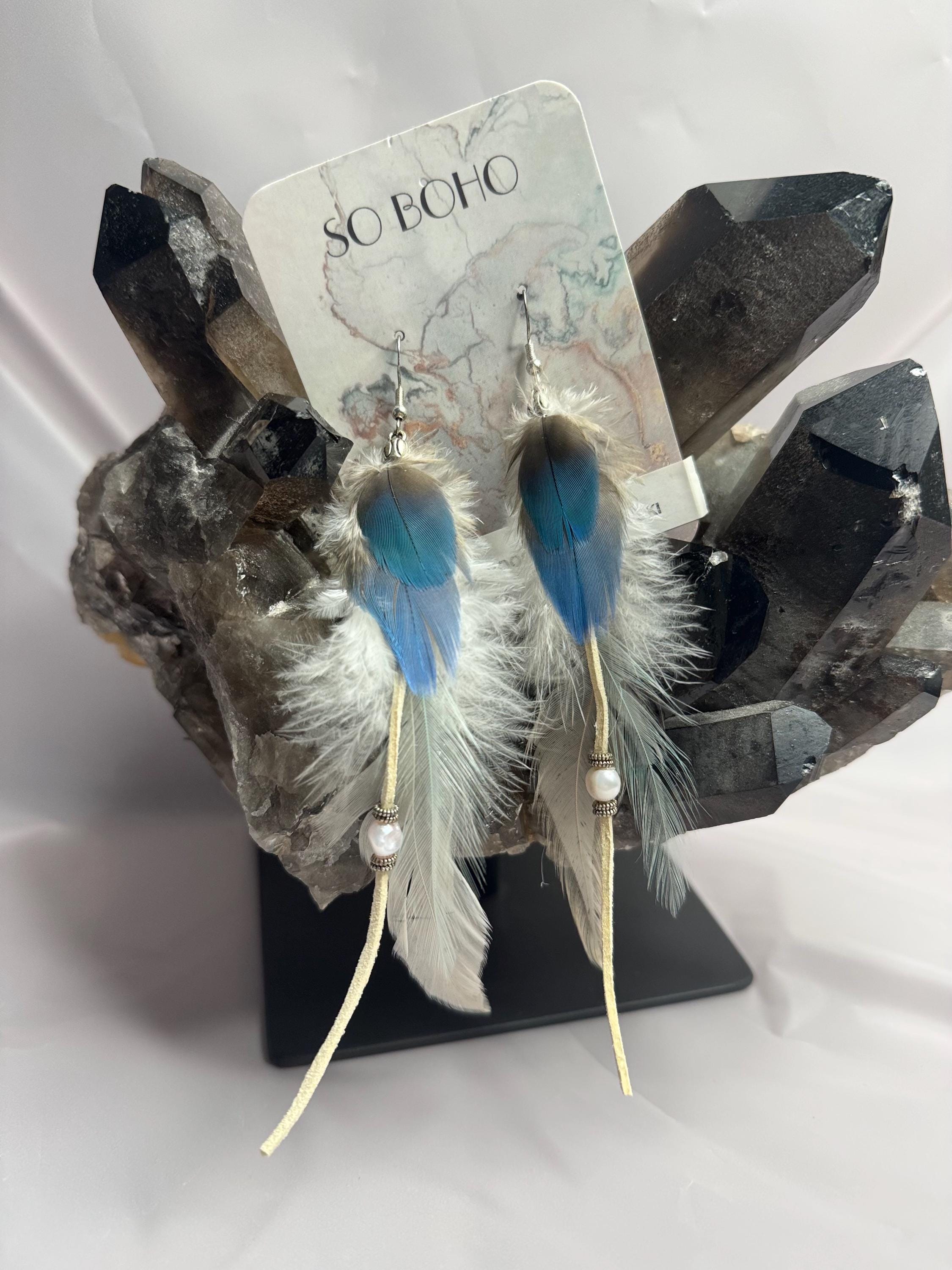 Handmade Feather Earrings Real Feather Earrings, Boho Feather Earring ...