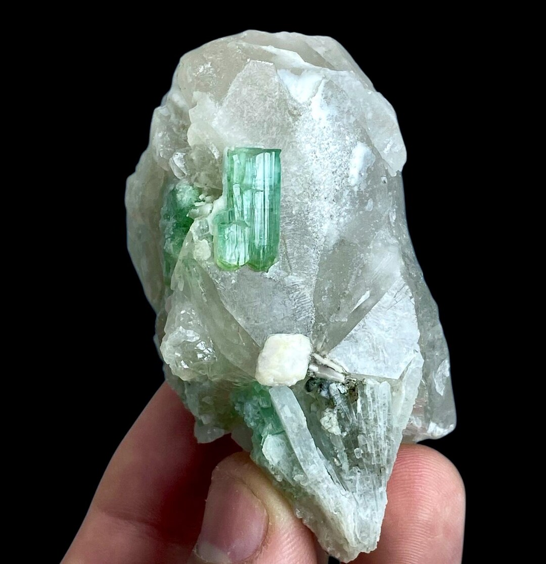 160 Gram Unique Natural GREEN Tourmaline on Quartz With FELDSPAR ...