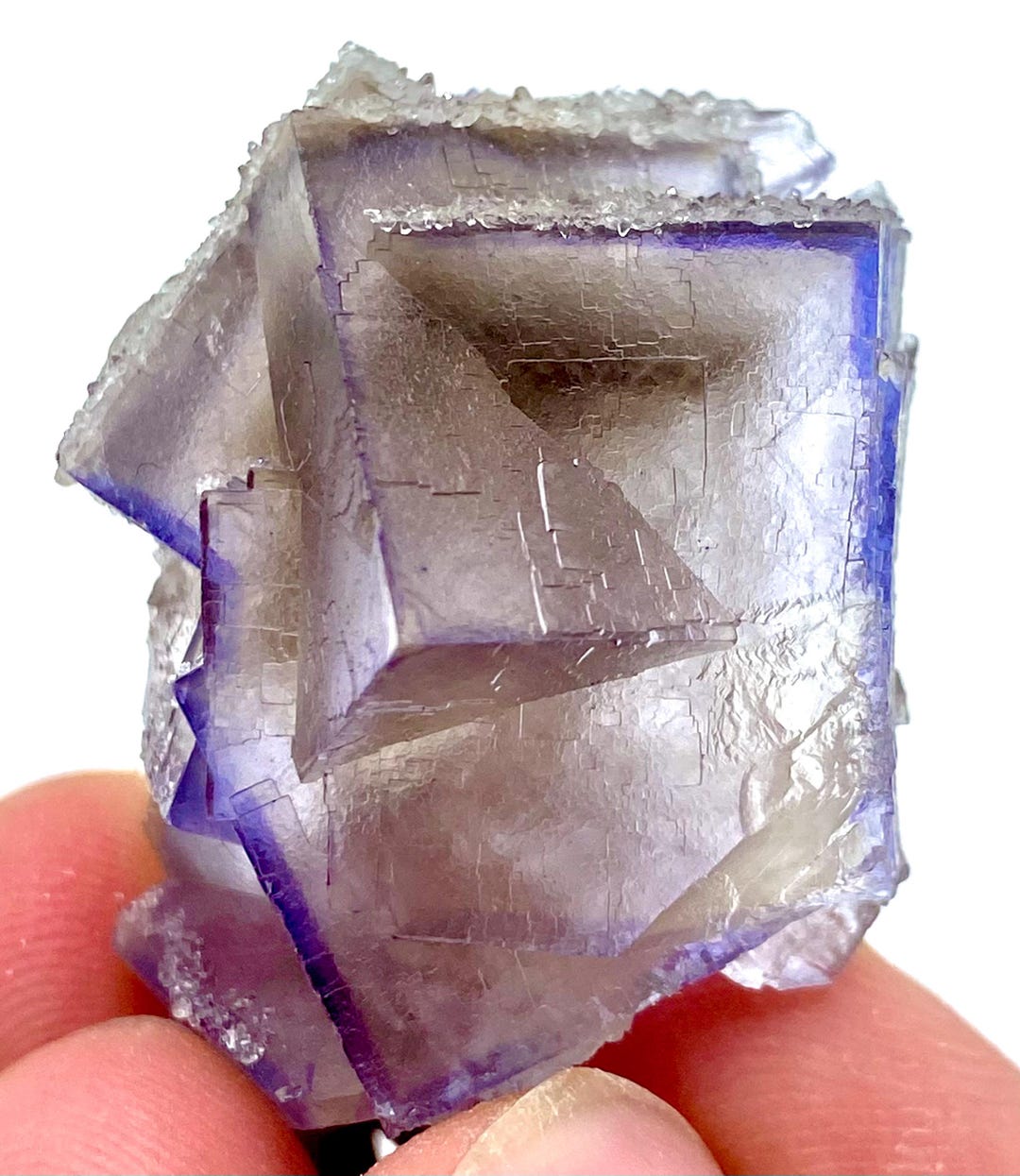 142 Cts Unique Natural Cubic Blue Zoning Fluorite With Calcite Crystal ...