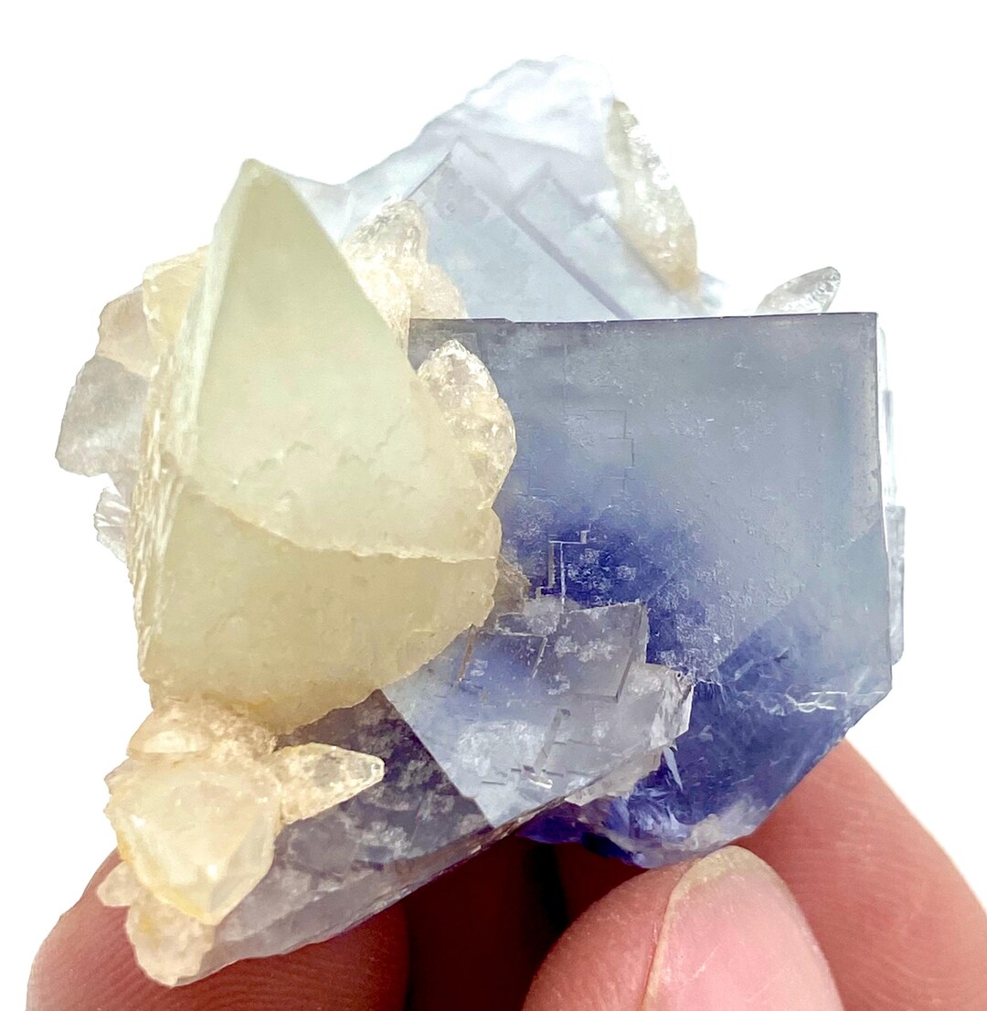 246 Cts Unique Natural Blue Phantom Fluorite With Calcite Crystal From ...