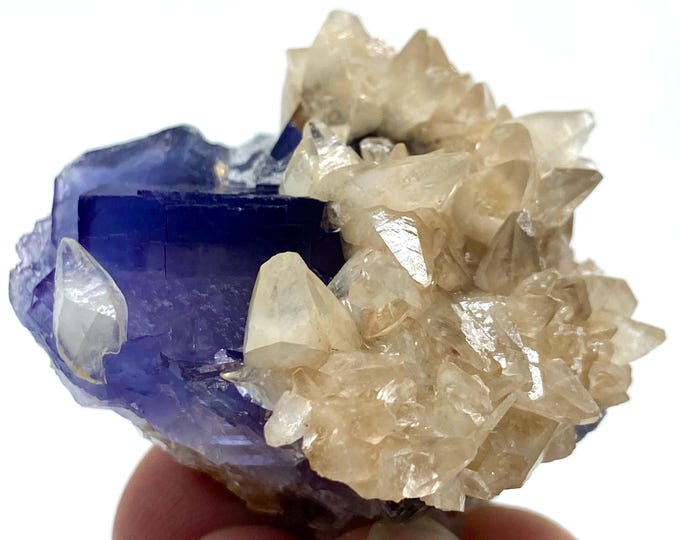 288 Carat Unique Shape Blue Line Phantom Fluorite With Calcite Crystals ...