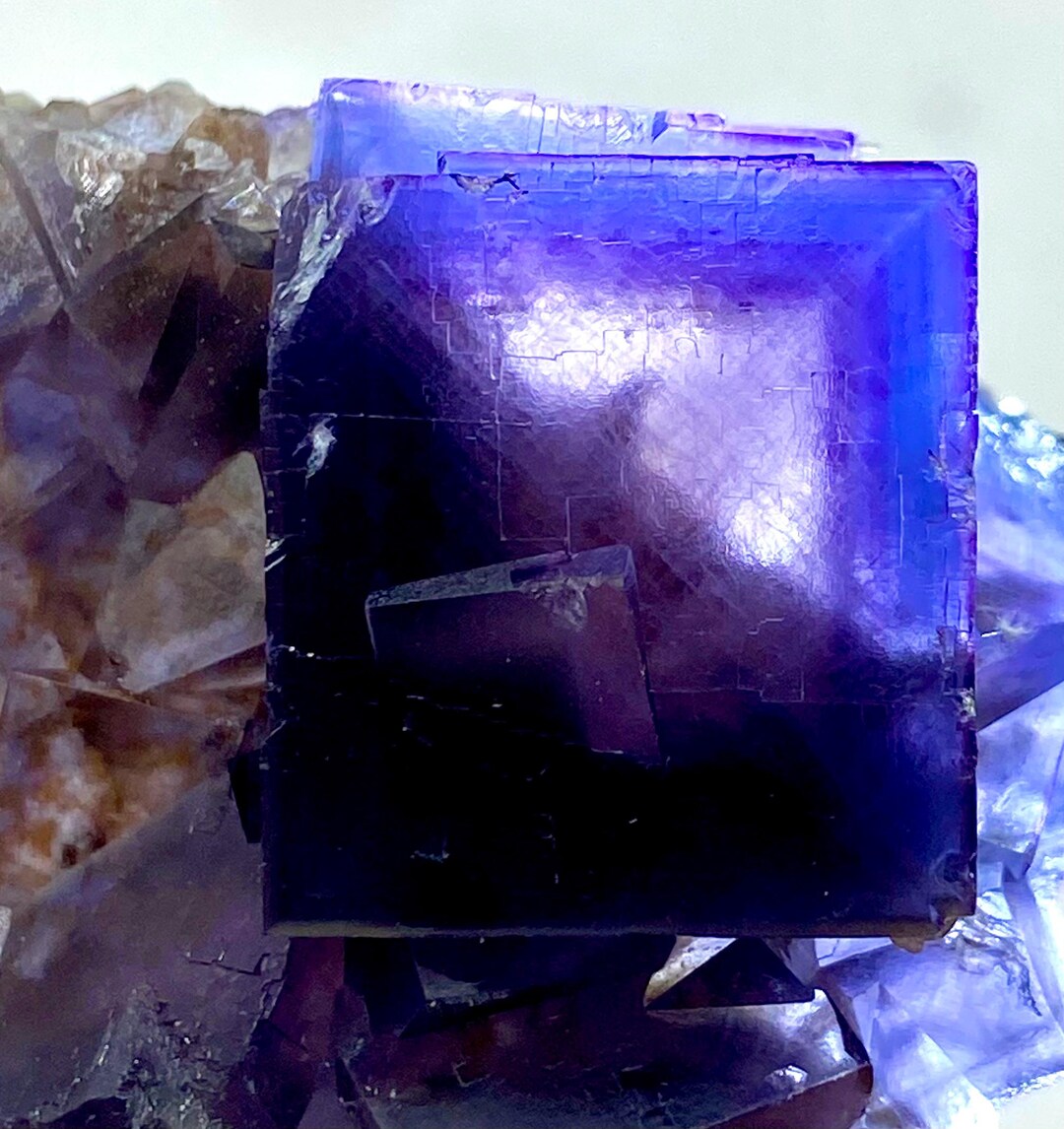 254 Cts Unique Natural Cubic Blue Phantom Fluorite With Calcite Crystal ...