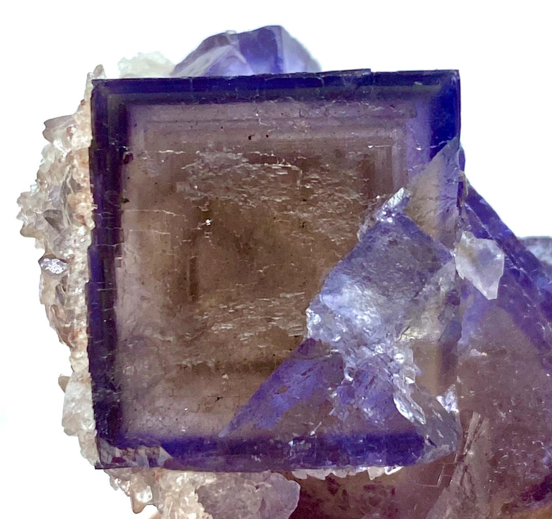 193 Cts Unique Natural Cubic Blue Line Phantom Fluorite With Calcite ...