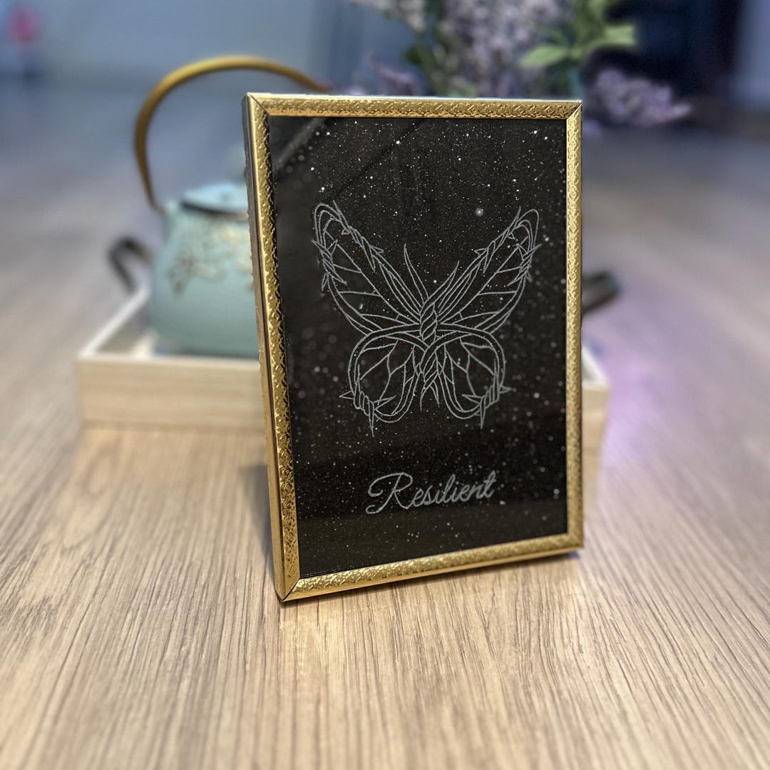 Resilient Butterfly Engraved Glass | Barbed Wire Tattooed Art | Gold ...