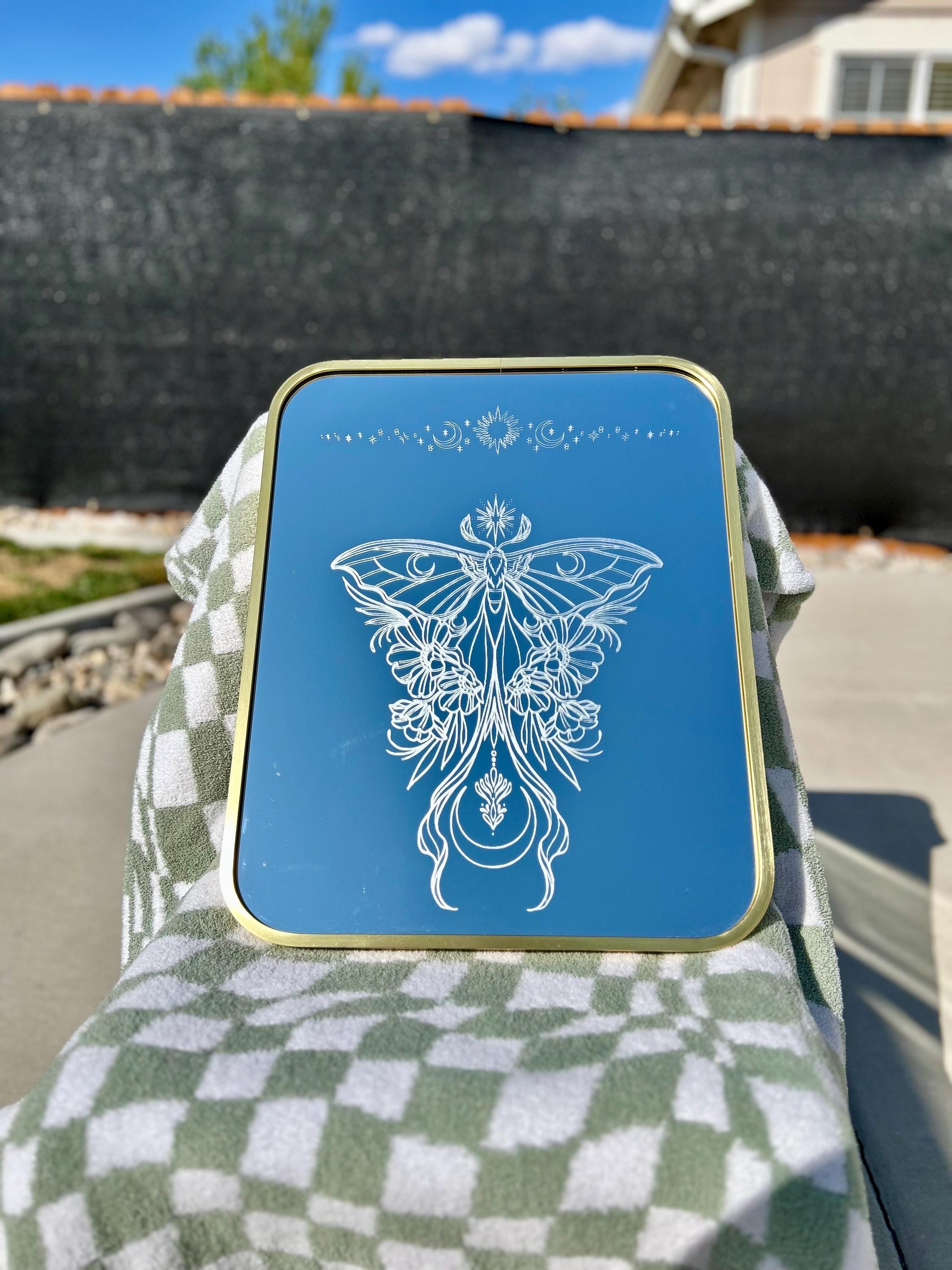 Celestial Moth Mirror – Etched Gold Frame, Moon Phase Decor, Gothic Wall Art - Etsy