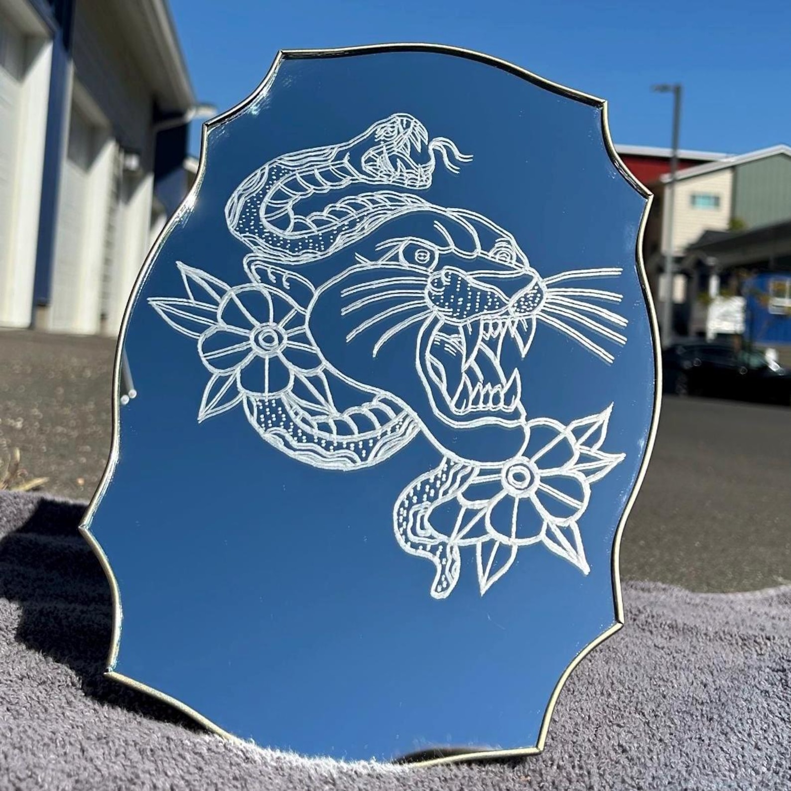 Panther & Snake Etched Mirror | Traditional Tattoo Design | Gothic ...