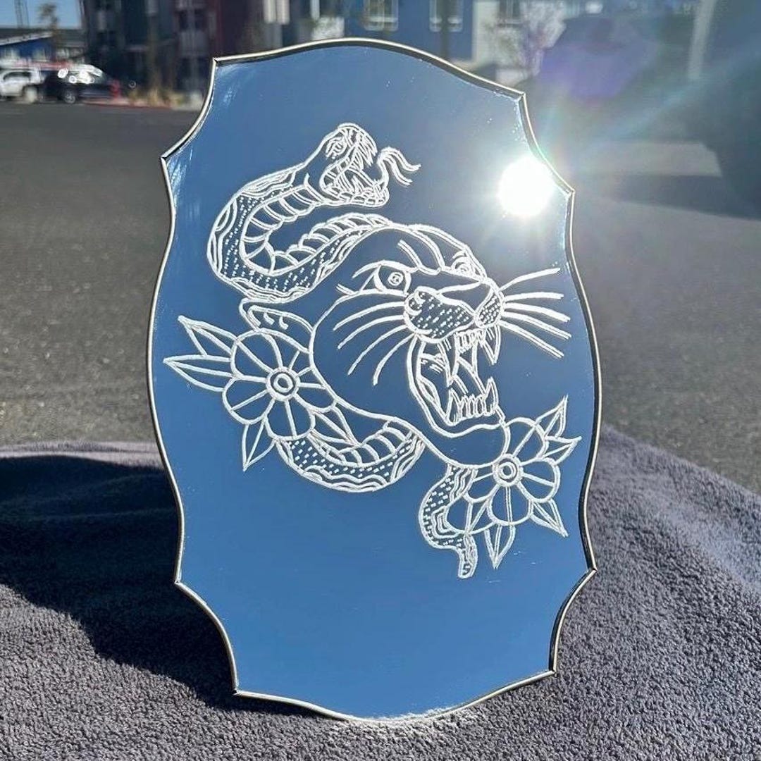 Panther & Snake Etched Mirror | Traditional Tattoo Design | Gothic ...