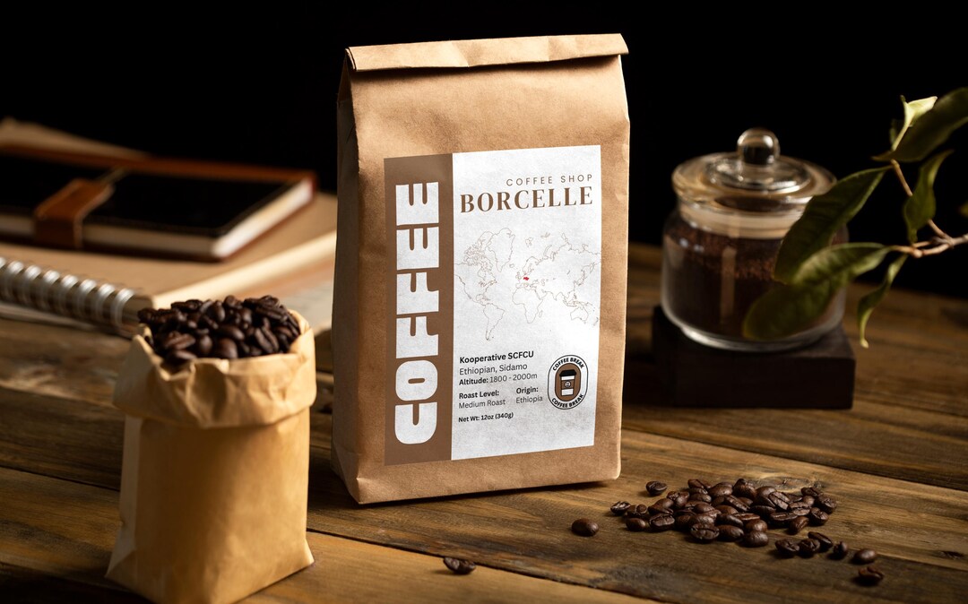 Modelo de rótulo de café editável: design moderno de embalagem de ...