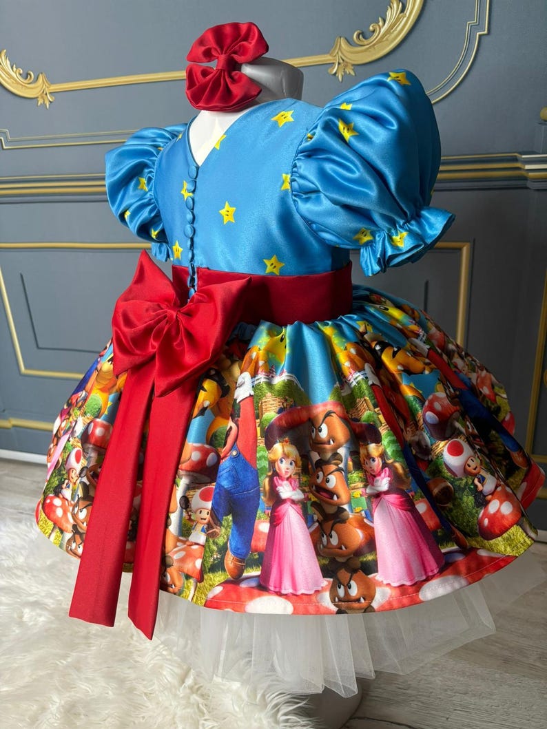 Super Mario Dress- Girls Party Handmade- Birthday Princess Cosplay Kids ...