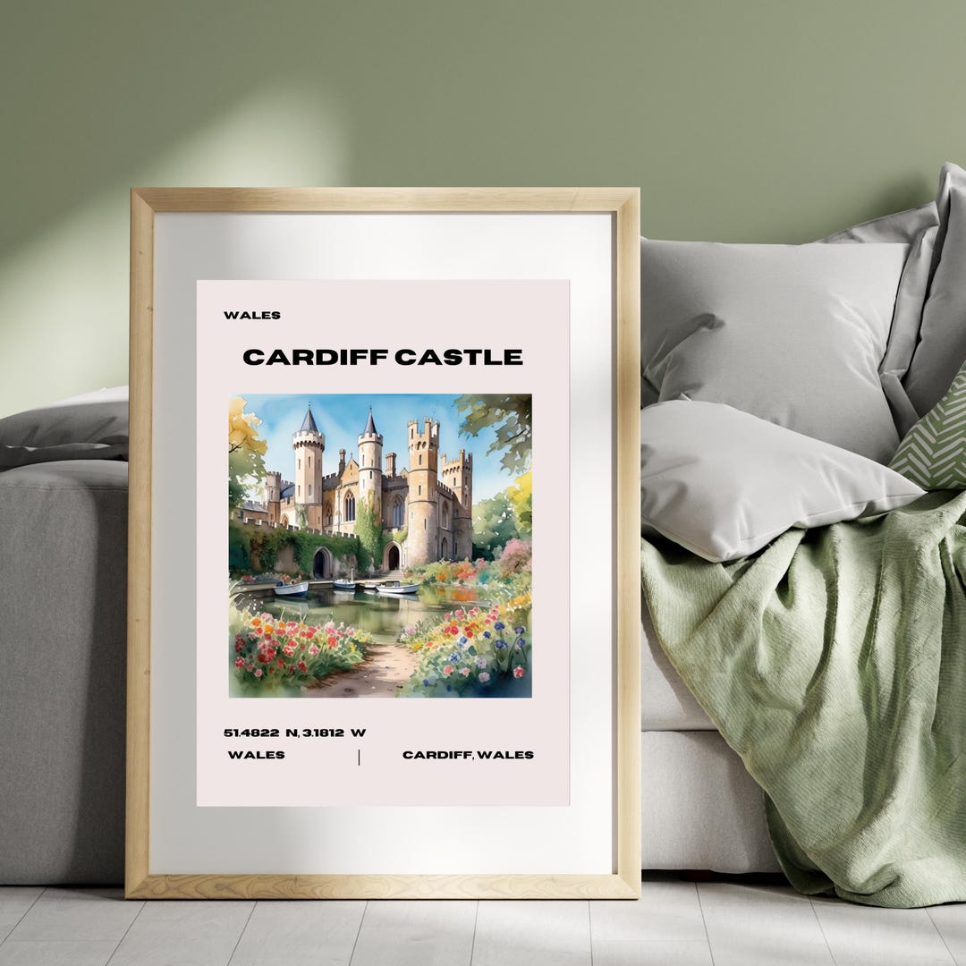 Cardiff Castle Poster Historic Wales Travel Print Medieval UK Landmark ...