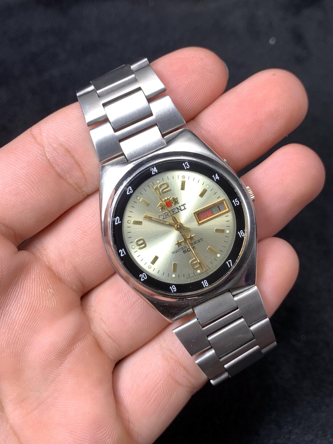 Vintage Orient Automatic Field Watch: Beige Dial, Brown Leather Strap ...