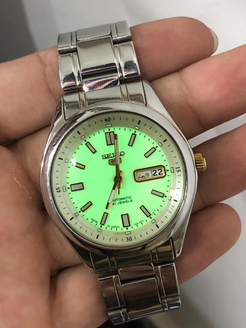 Vintage Seiko 5 Automatic Watch: Green Dial Japan Made Jumbo Watch - Etsy