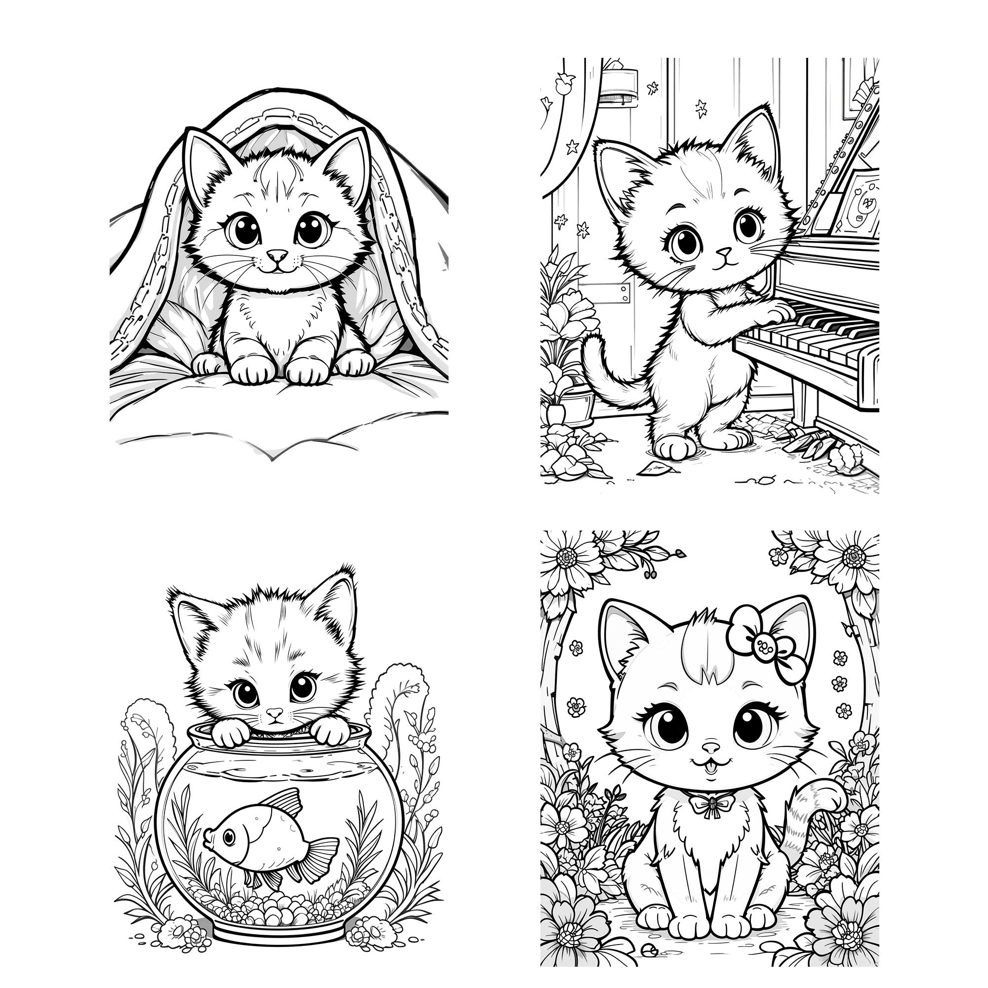 Cute Kitten Coloring Pages | Cute Cat Coloring Pages | Instant Download ...