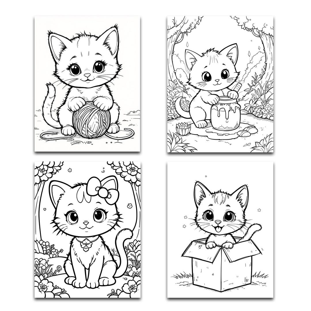 Cute Kitten Coloring Pages | Cute Cat Coloring Pages | Instant Download ...