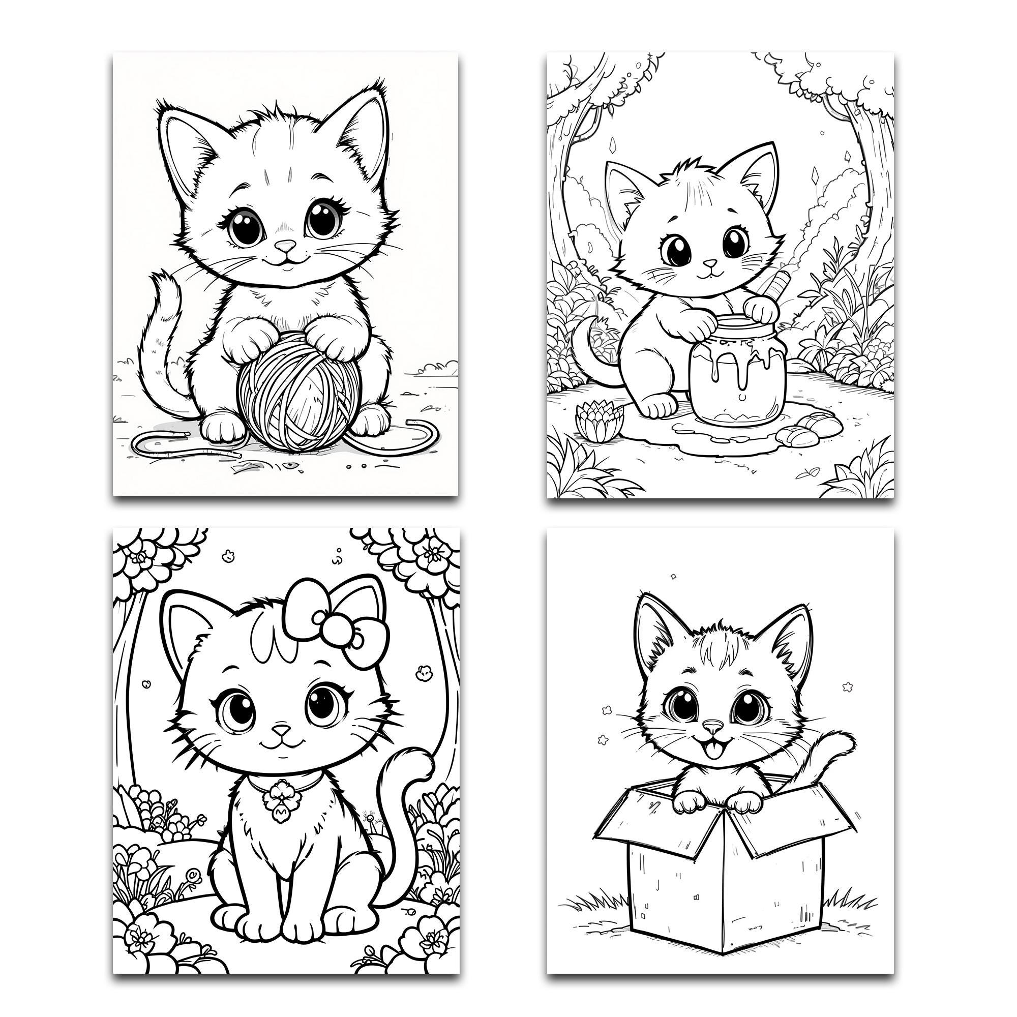 Cute Kitten Coloring Pages | Cute Cat Coloring Pages | Instant Download ...