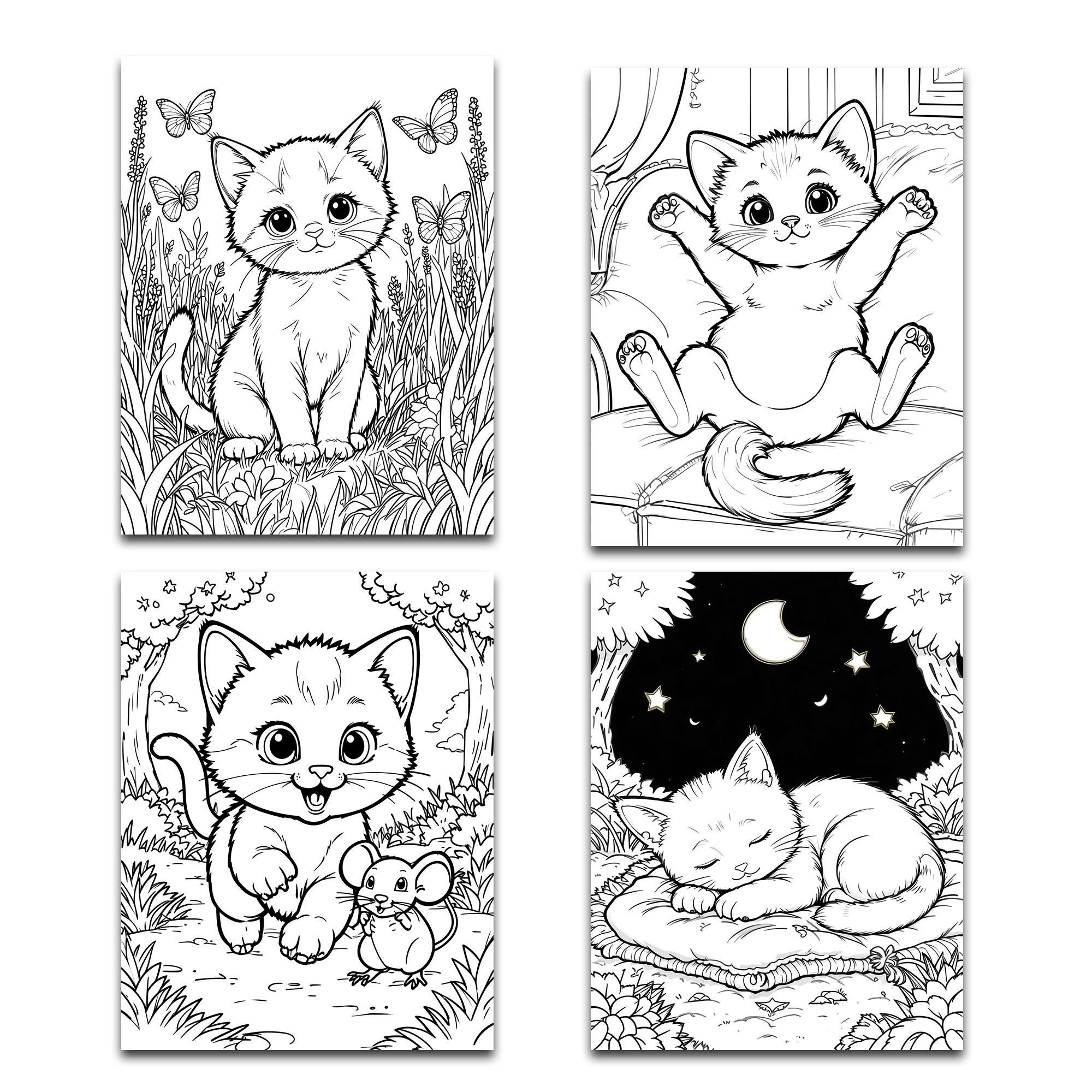 Cute Kitten Coloring Pages | Cute Cat Coloring Pages | Instant Download ...