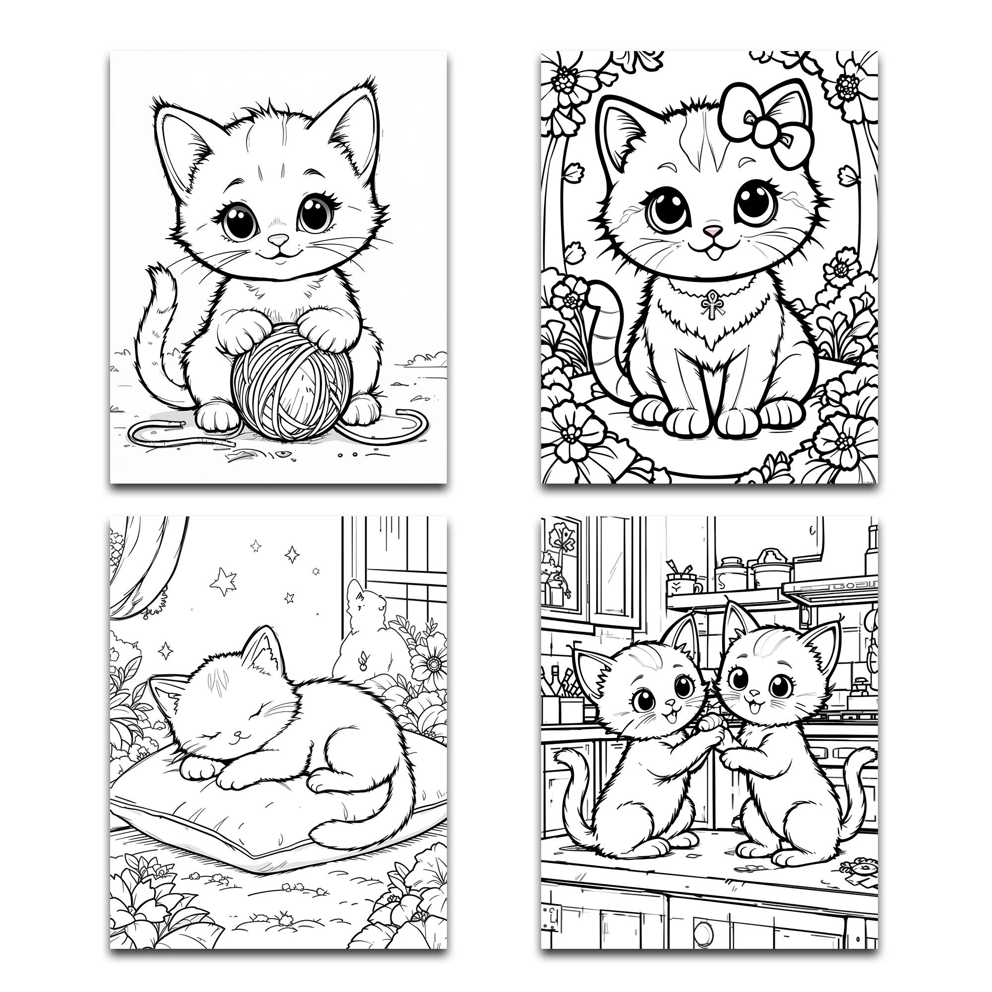 Cute Kitten Coloring Pages | Cute Cat Coloring Pages | Instant Download ...