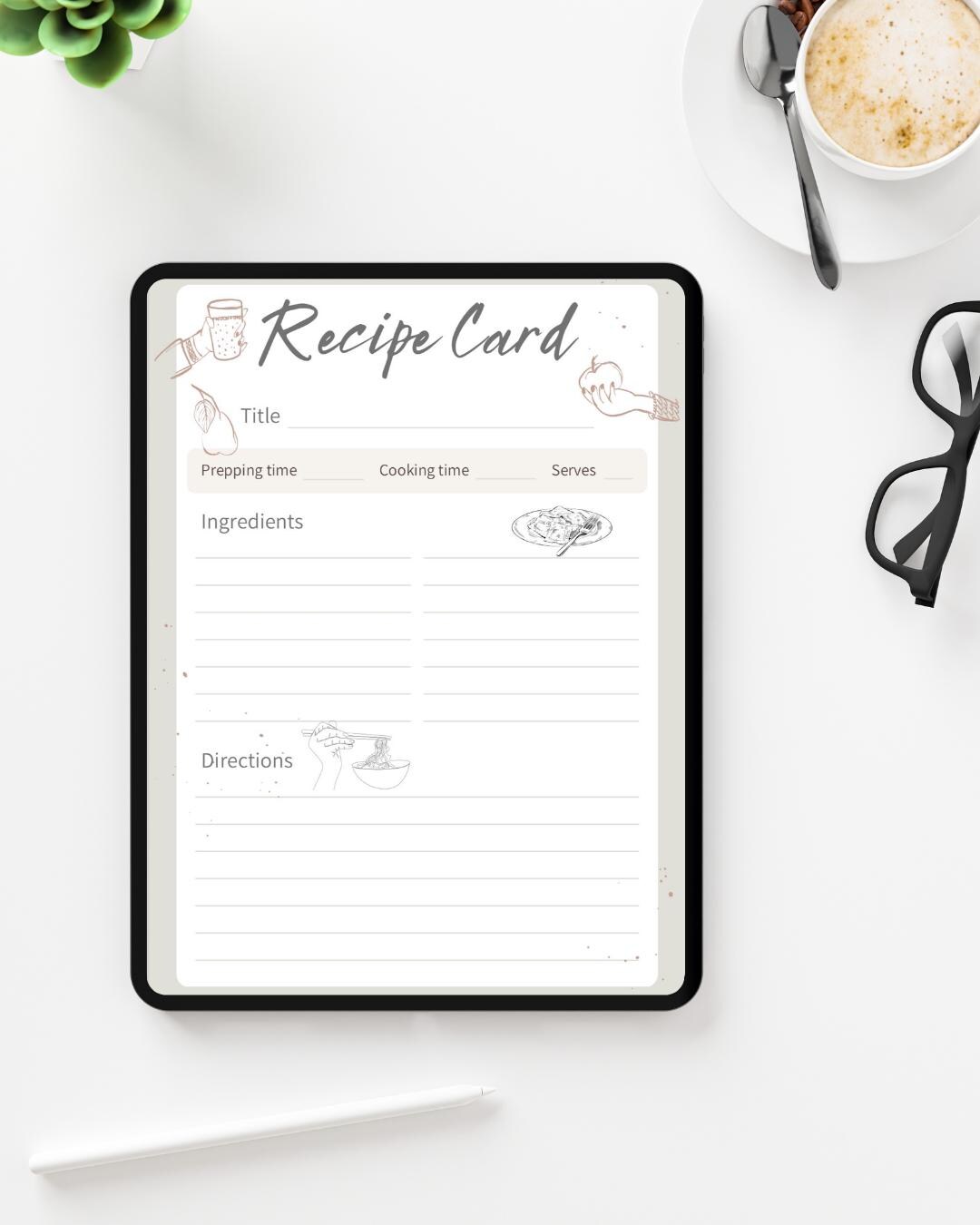 One-page Recipe Card – White & Gray | Editable Canva Template | Digital ...