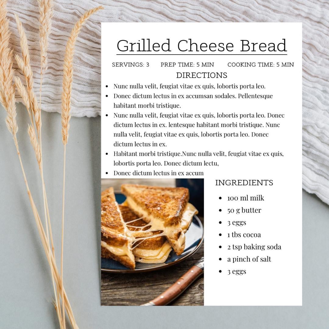 Grilled Cheese Sandwich Digital Recipe Card Template | Editable Canva ...