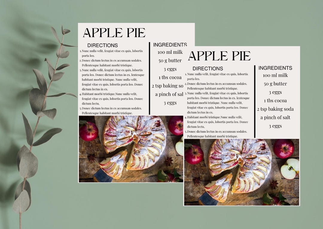 Apple Pie Recipe Card | Editable Canva Template | Printable Recipe Card ...