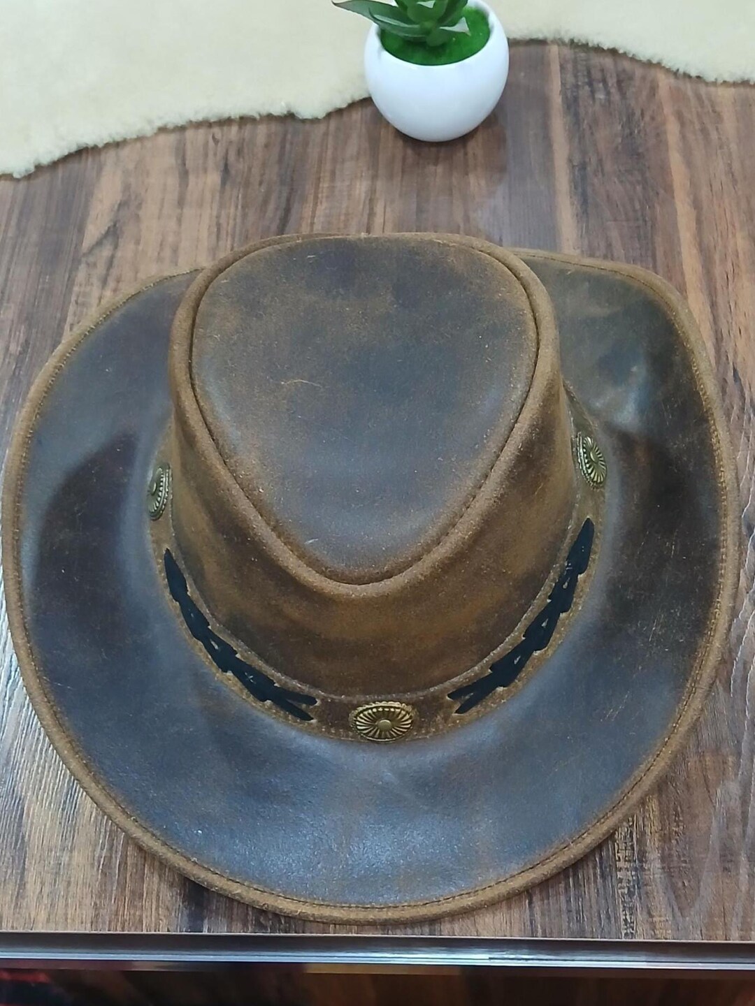 Cowhide Leather Handmade Cowboy Hat Brown - Unisex Western Style for ...