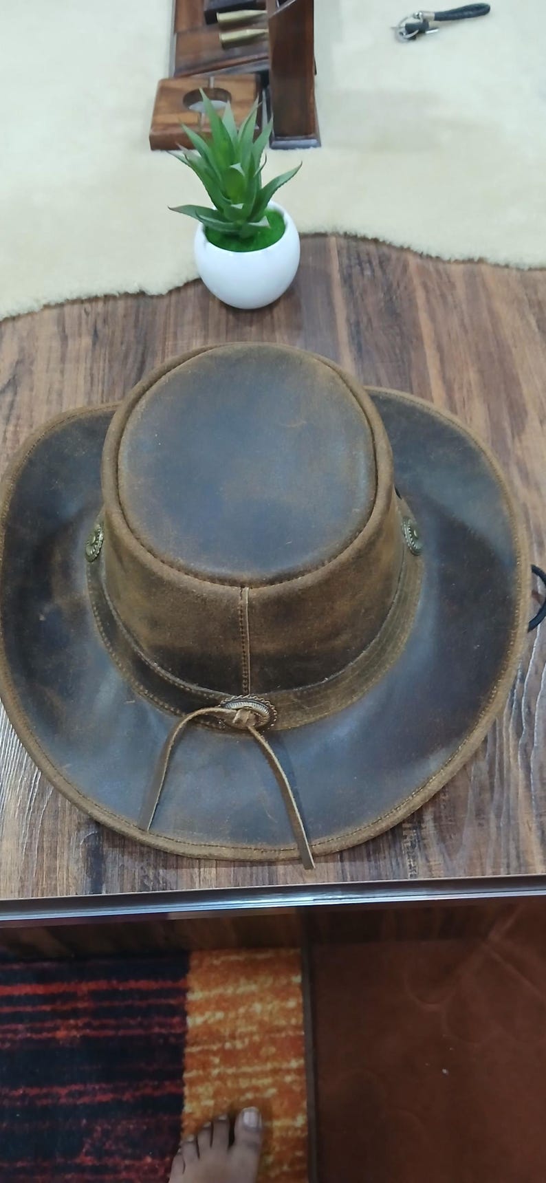 Cowhide Leather Handmade Cowboy Hat Brown - Unisex Western Style for ...