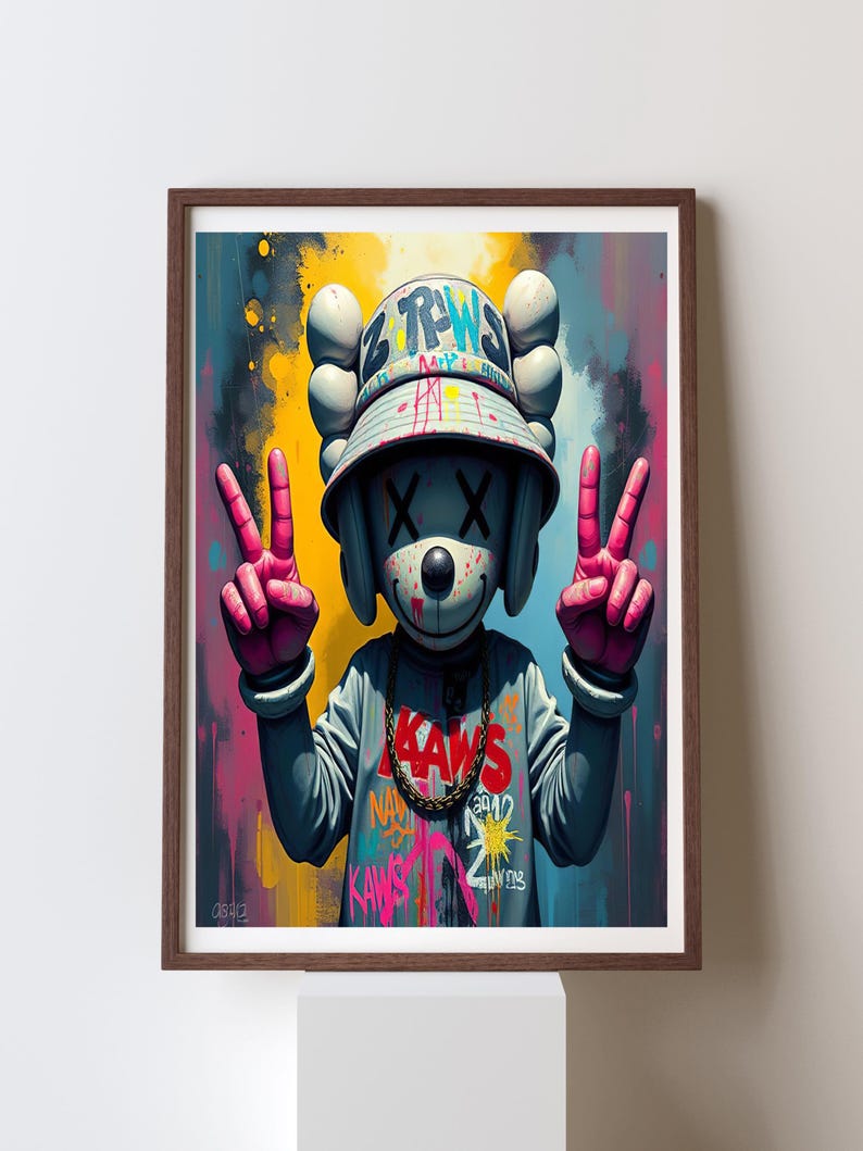 Hipster KAWS Wall Art, Modern Pop Art Print, Urban Street Art Decor ...