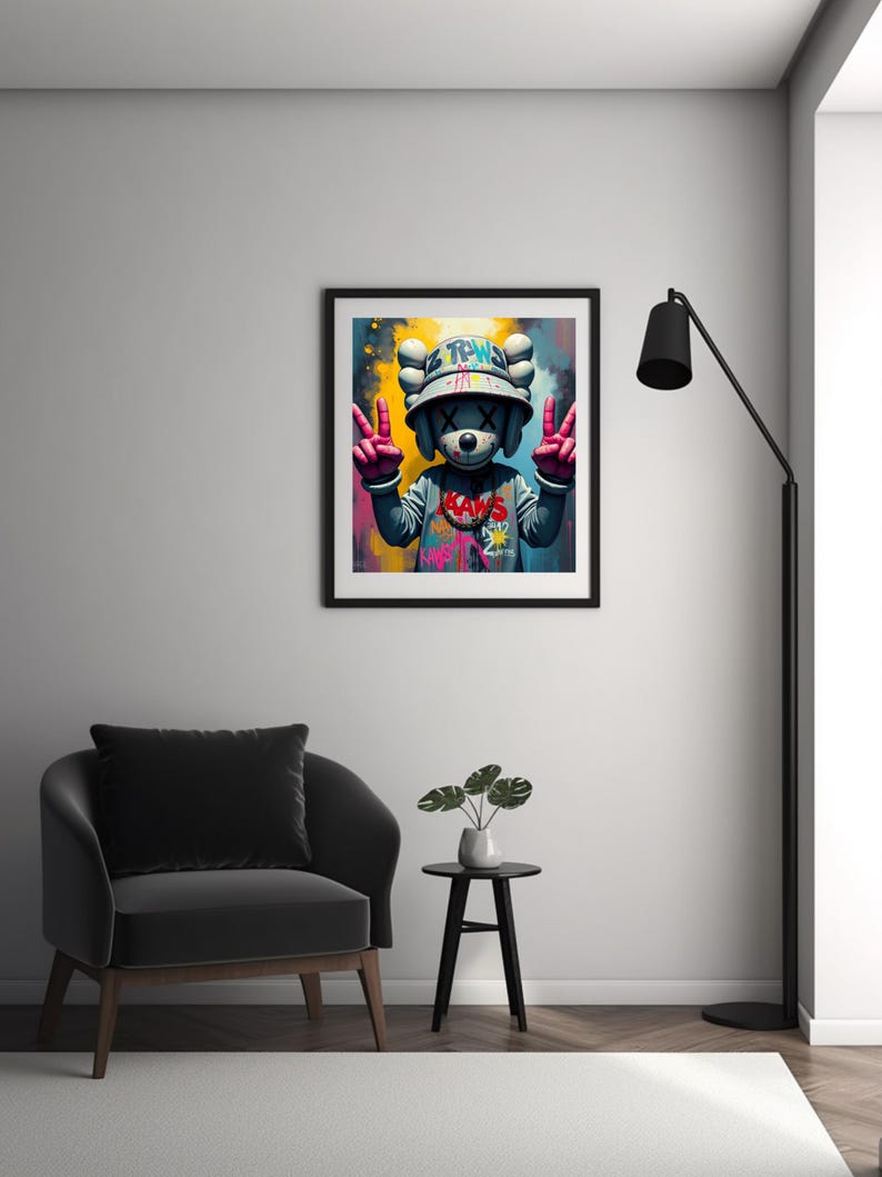 Hipster KAWS Wall Art, Modern Pop Art Print, Urban Street Art Decor ...