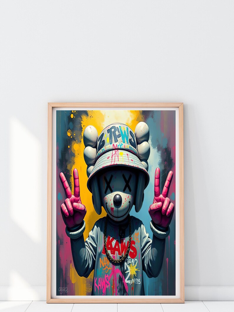 Hipster KAWS Wall Art, Modern Pop Art Print, Urban Street Art Decor ...