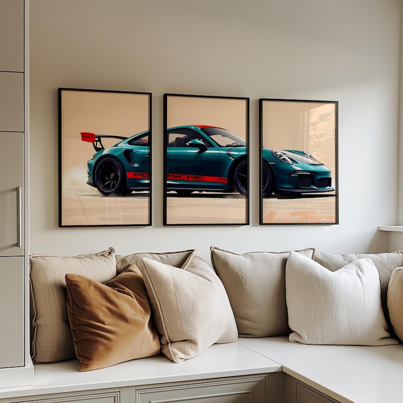 Set of 3 Porsche 911 GT3 RS Poster Wall Art Prints, Masculine Wall Art ...