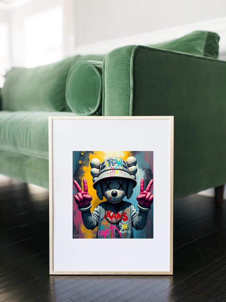 Hipster KAWS Wall Art, Modern Pop Art Print, Urban Street Art Decor ...