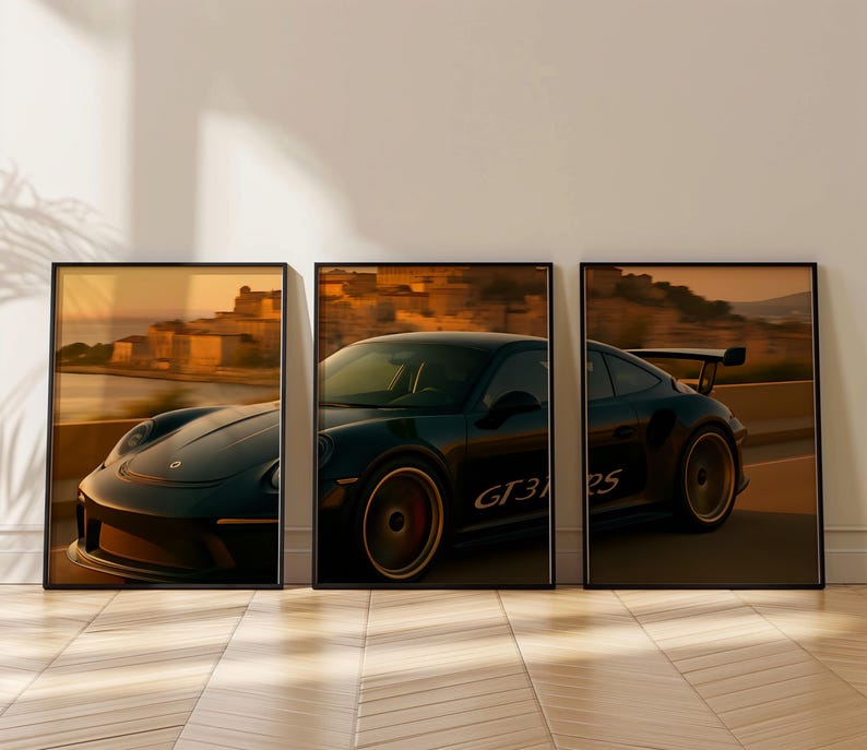 Set of 3 Porsche 911 GT3 RS Poster Wall Art Prints, Masculine Wall Art ...