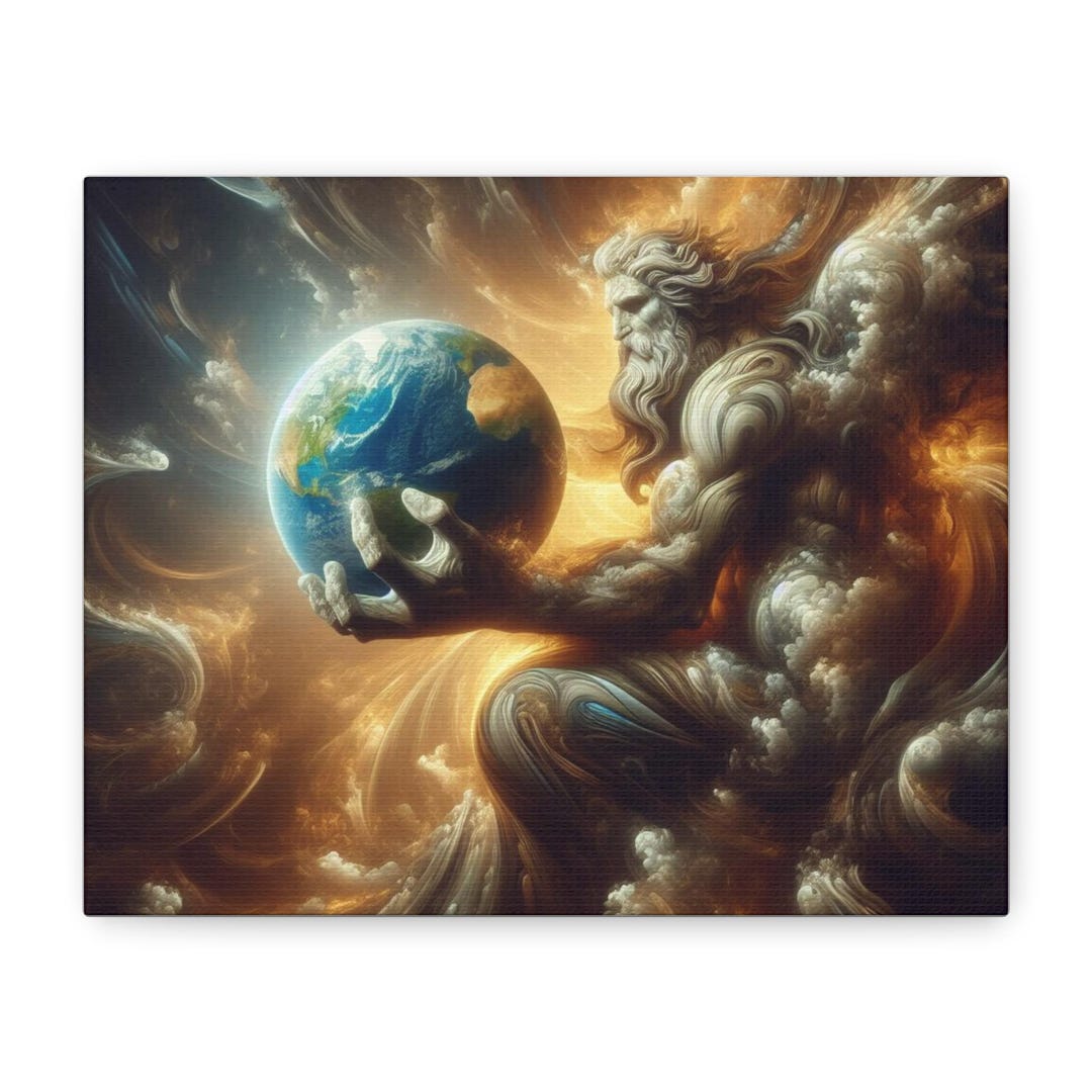 Celestial Canvas Art, God Holding Earth Wall Decor, Spiritual Home ...