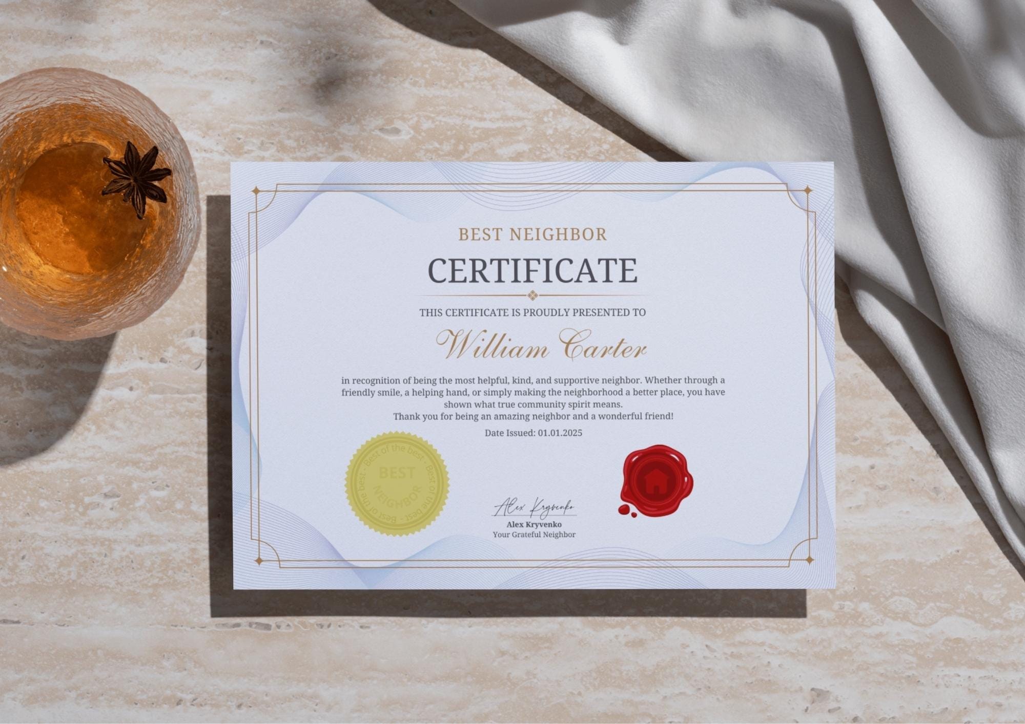Custom Best Neighbor Certificate – Personalized Printable Gift ...
