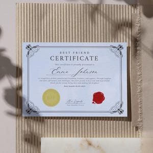 Custom Best Friend Certificate – Personalized Printable Gift ...