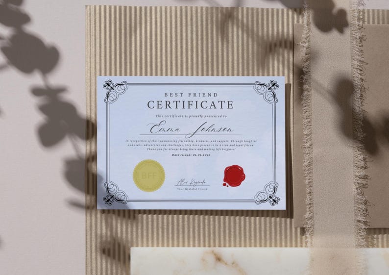 Custom Best Friend Certificate – Personalized Printable Gift ...