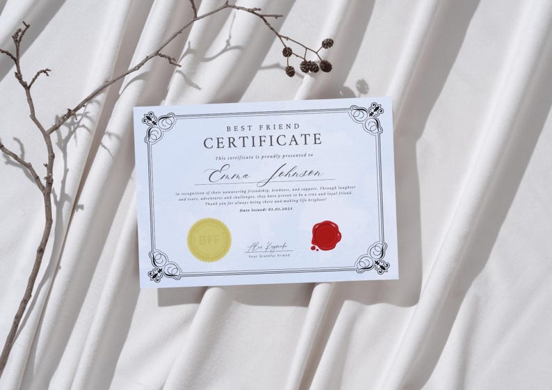 Custom Best Friend Certificate – Personalized Printable Gift ...