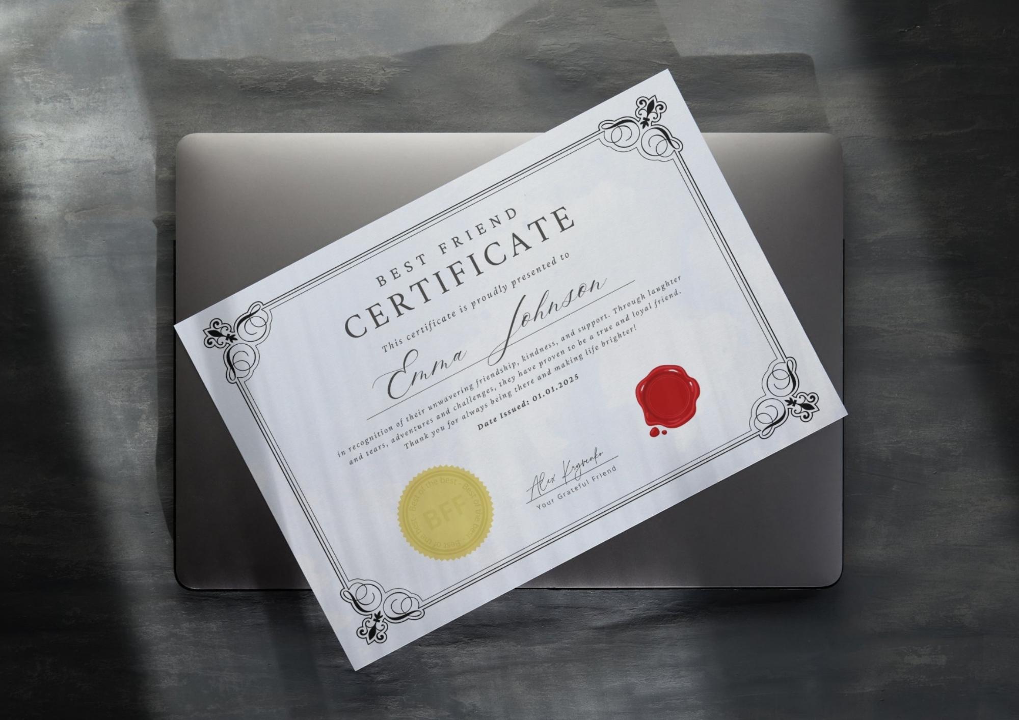 Custom Best Friend Certificate – Personalized Printable Gift ...