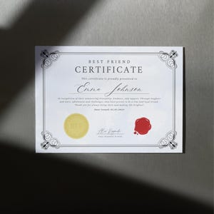 Custom Best Friend Certificate – Personalized Printable Gift ...