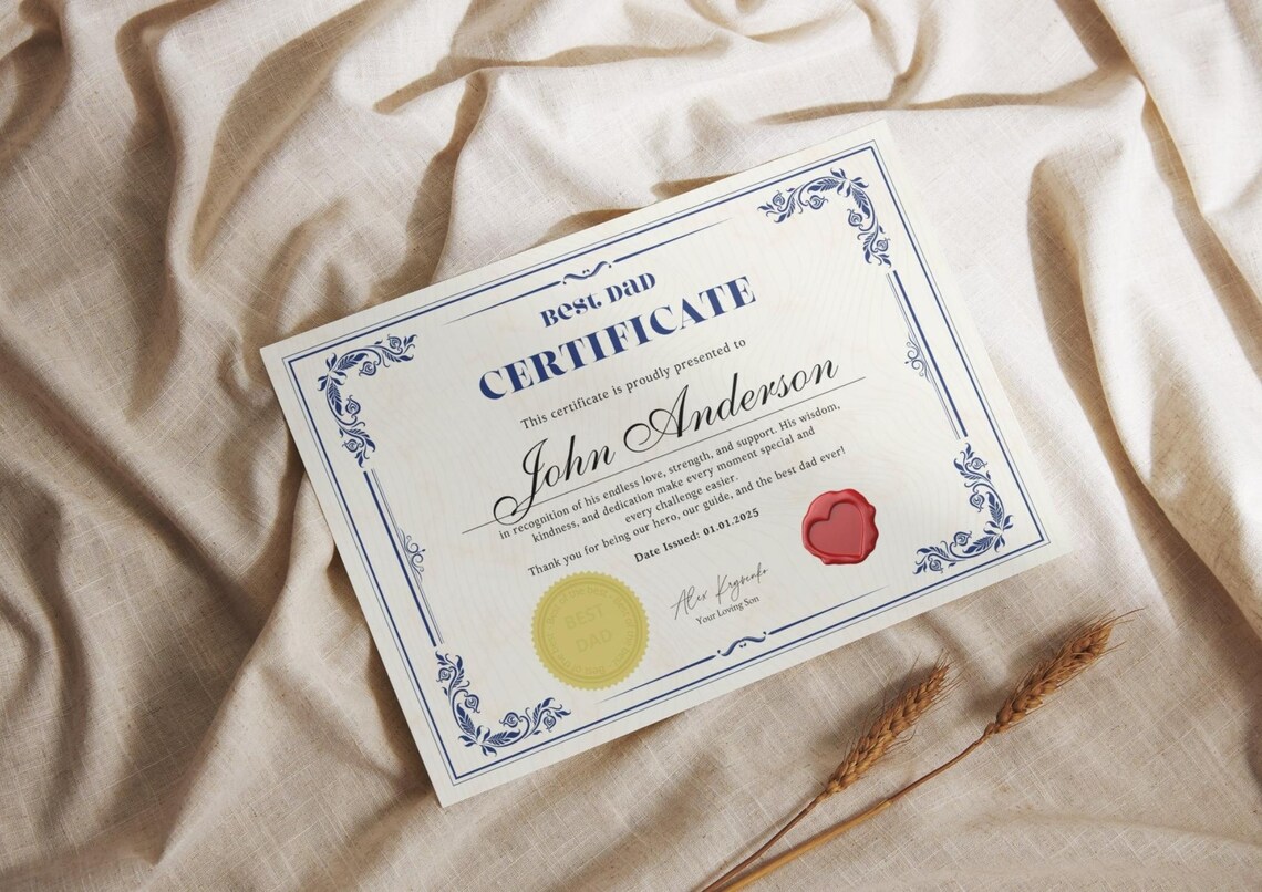 Custom Best Dad Certificate – Personalized Printable Gift, Thoughtful ...