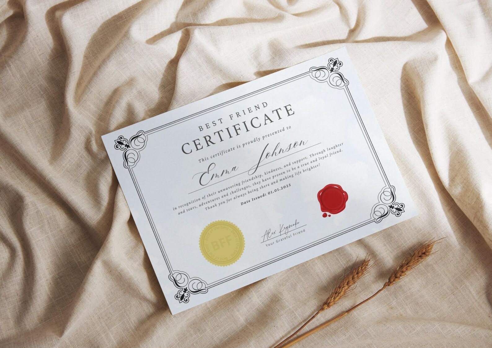Custom Best Friend Certificate – Personalized Printable Gift ...