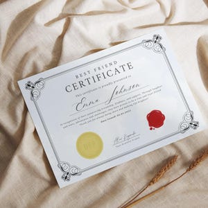 Custom Best Friend Certificate – Personalized Printable Gift ...